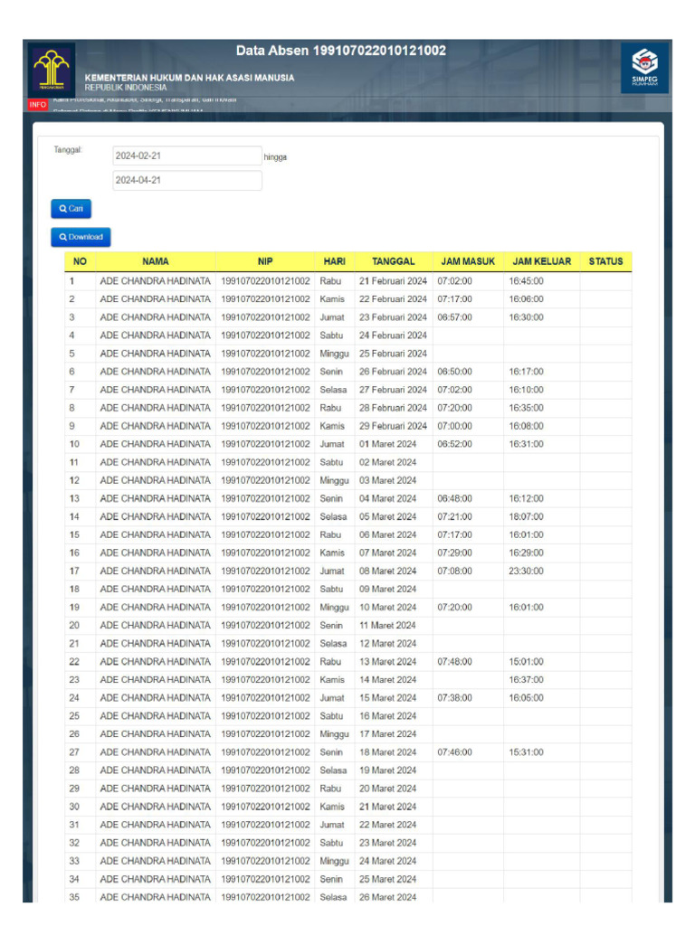 Manajemen Absen - Rekap Absensi Ade | PDF