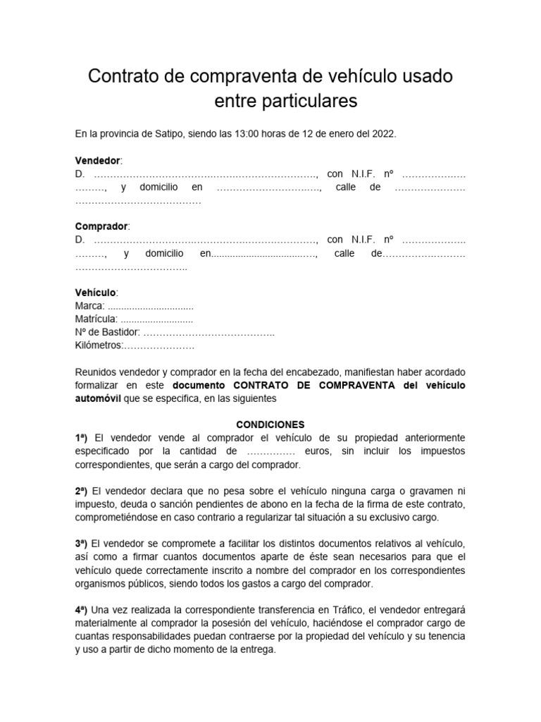 Contrato de Venta de Auto Usado | PDF