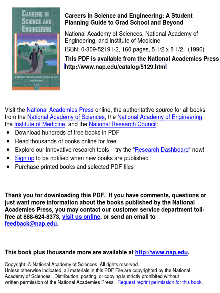 Careers in Science and Engineering A Student Planning Guide To Grad ...