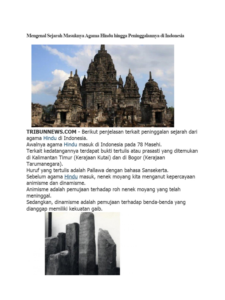 Mengenal Sejarah Masuknya Agama Hindu Hingga Peninggalannya Di