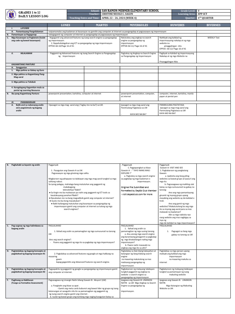 DLL - Epp 5 - Q4 - W4 | PDF