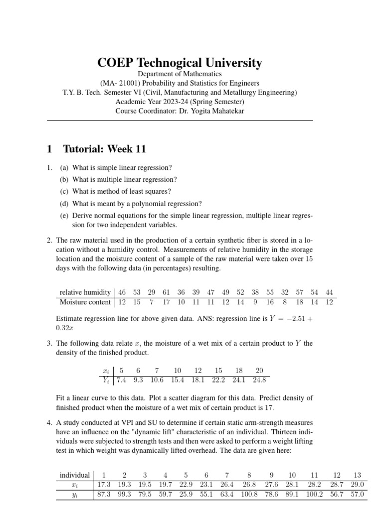 Tutorial Week11 | PDF | Least Squares | Linear Regression