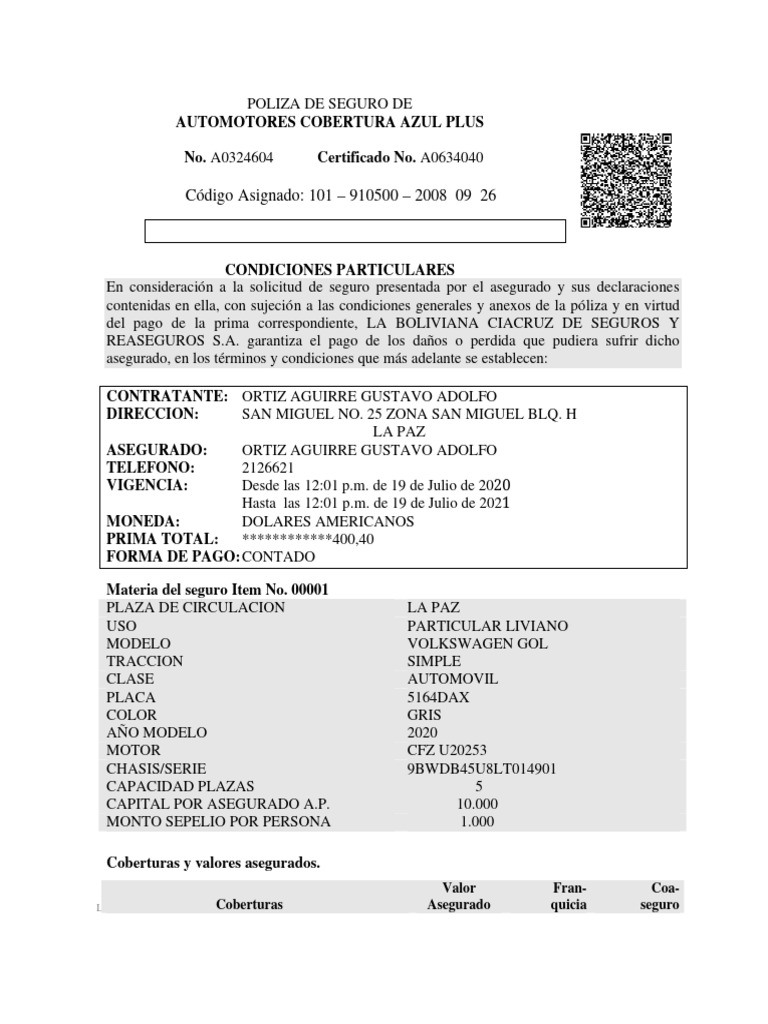 Póliza Automotriz Azul Plus 2020-2021 | PDF | Póliza de seguros | Reaseguro
