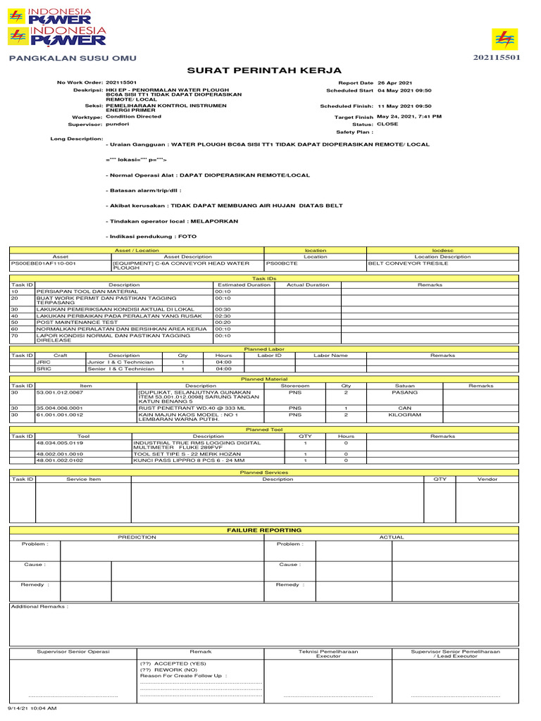 Surat Perintah Kerja: Pangkalan Susu Omu | PDF | Occupational Safety ...