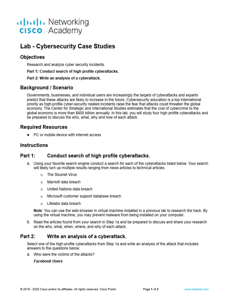 1 Lab - Cybersecurity Case Studies | PDF | Security | Computer Security