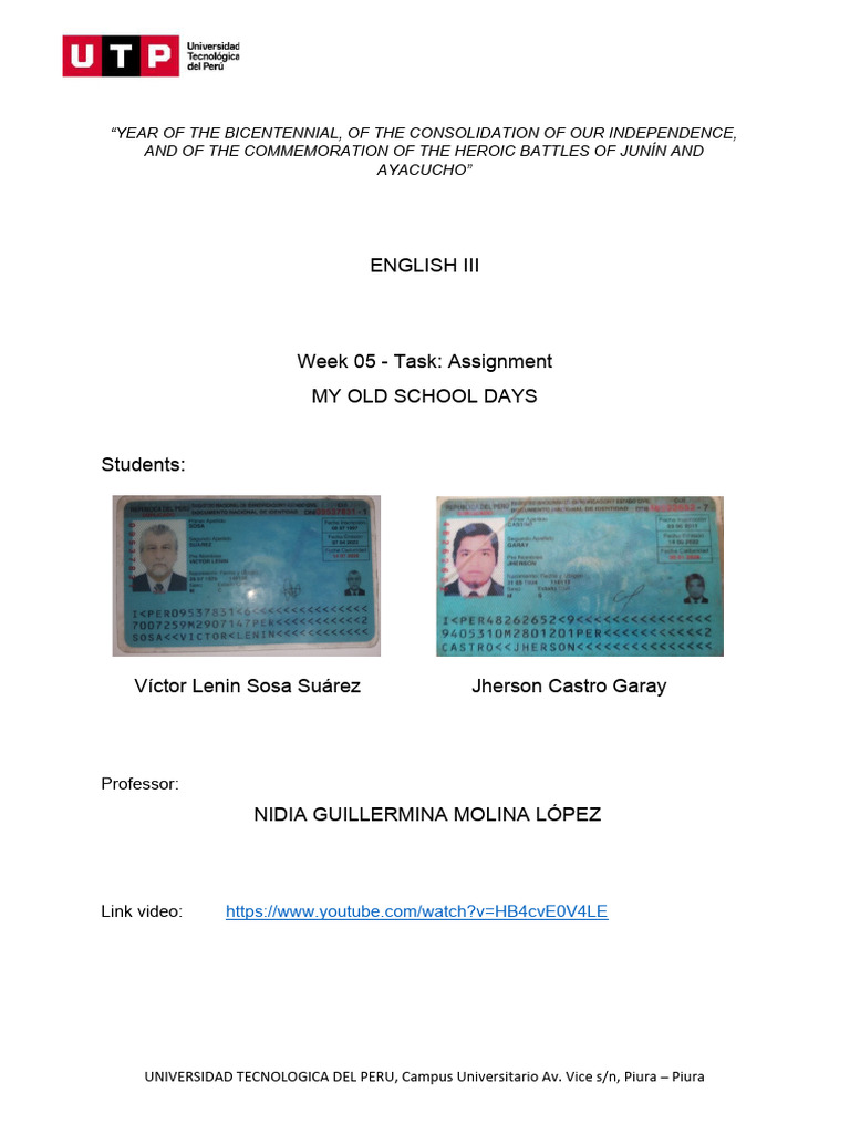 Week 5, Task Assignment, My Old School Days | PDF | Peru