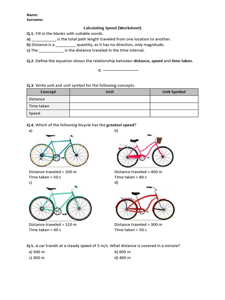 Speed Calculation Worksheet | PDF | Speed | Distance