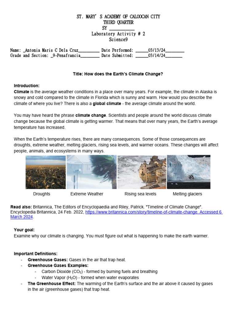 3rdQ - Greenhouse Gas Simulation Lab Activity 2 - DELA CRUZ AM | PDF ...