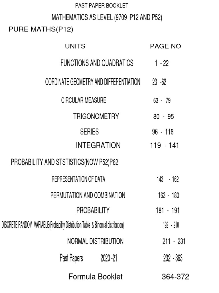 As Level - Maths - Past Paper Booklet - 2022-23 | PDF | Probability Distribution | Function ...