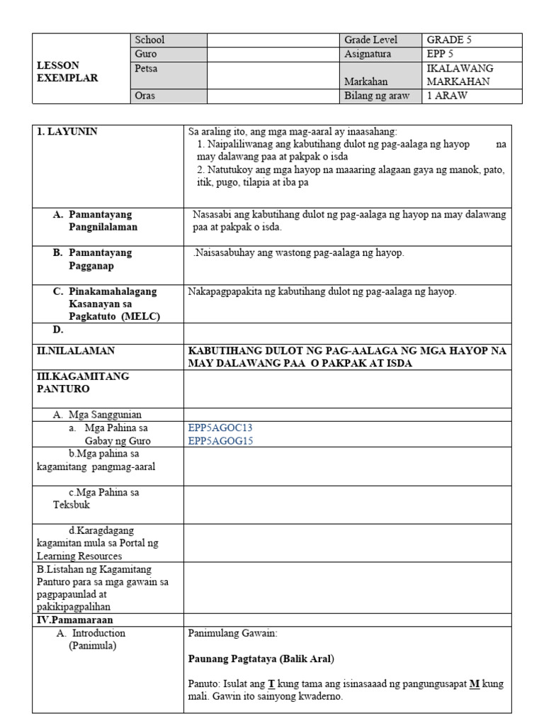 Lesson Exemplar G5 EPP 2ND Quarter Melc | PDF
