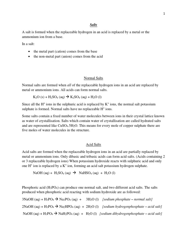 SALTS | PDF | Salt (Chemistry) | Sodium Hydroxide
