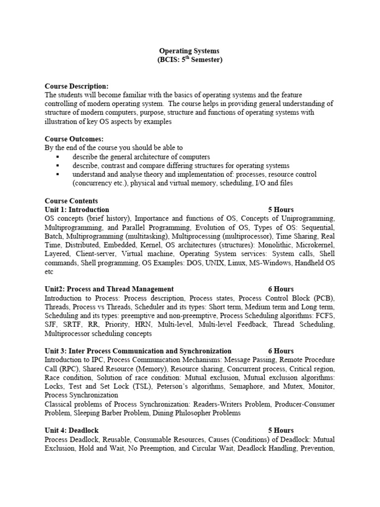 Operating Systems Bcis New Course | PDF | Process (Computing) | Operating System