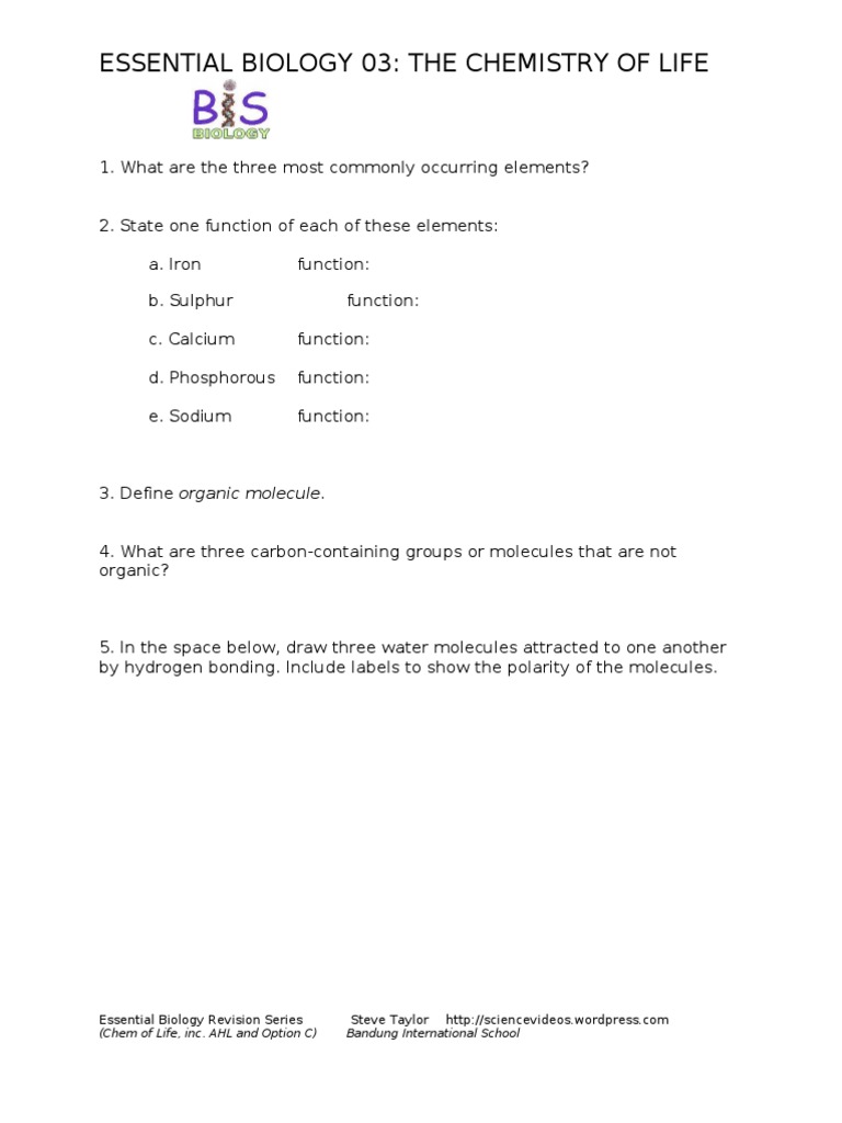 Chemistry of Life: Essential Biology Guide | PDF | Translation (Biology ...