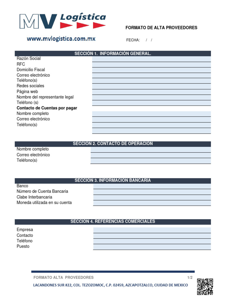Formato de Alta Proveedor MV Logística | PDF | Industrias de servicio