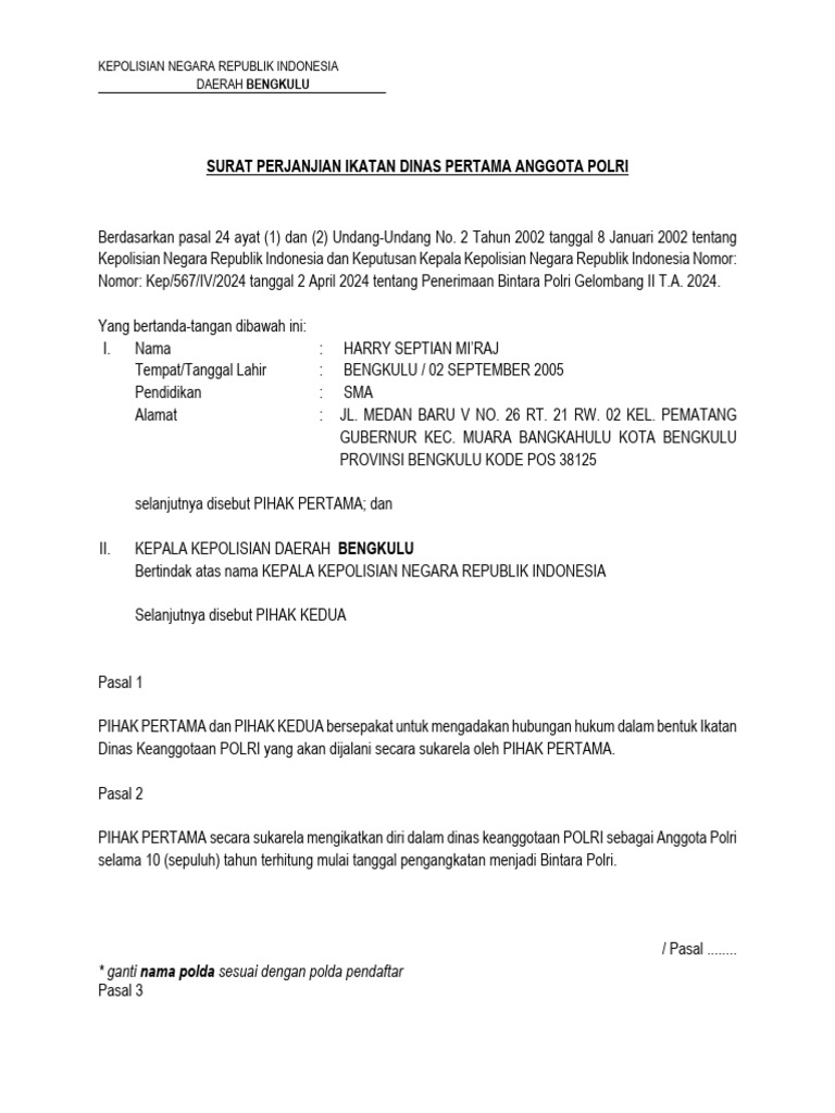 Form Perjanjian Ikatan Dinas | PDF