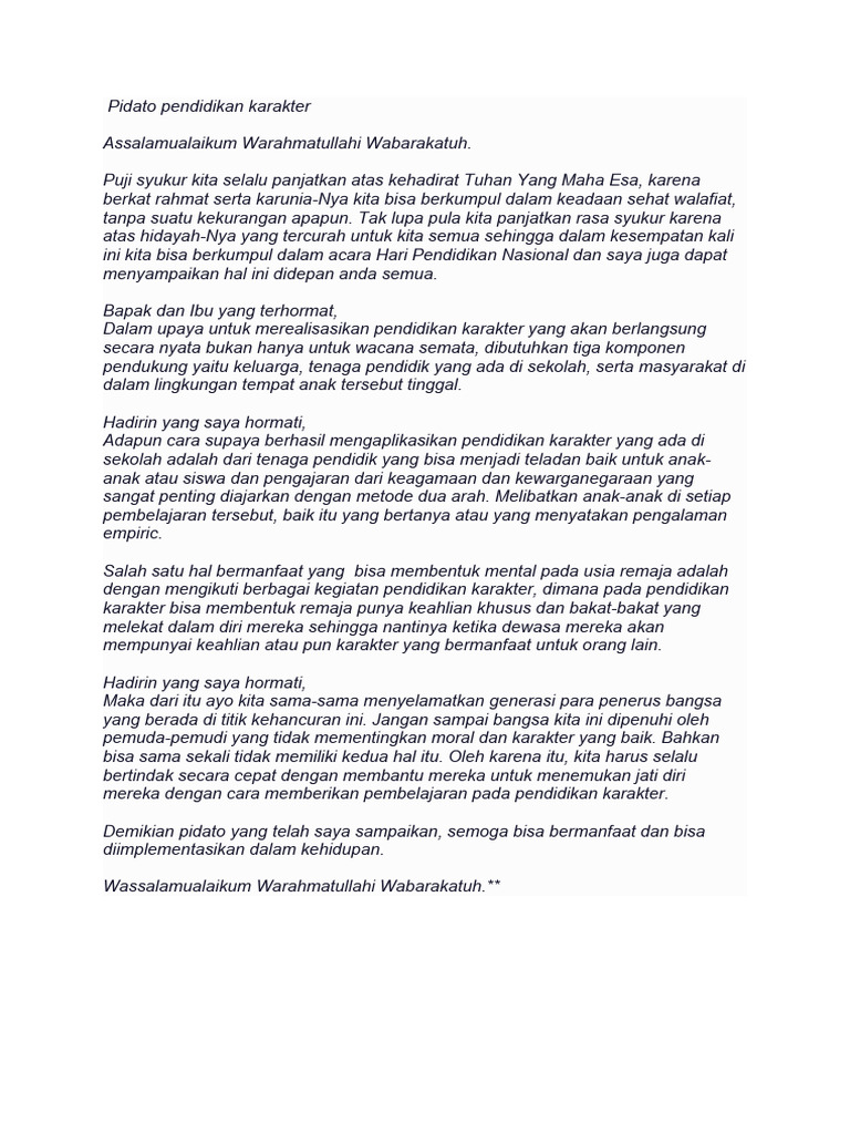Teks Pidato Pendidikan Karakter | PDF