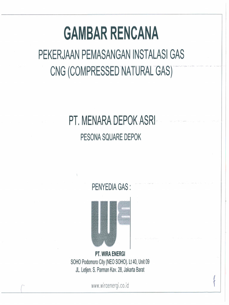 Gambar Rencana Pemasangan Instalasi Gas CNG - PT WIRA ENERGI | PDF