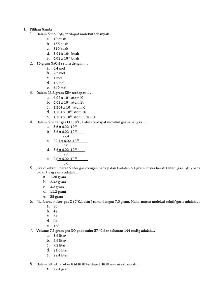 Soal X 1 Konsep Mol | PDF