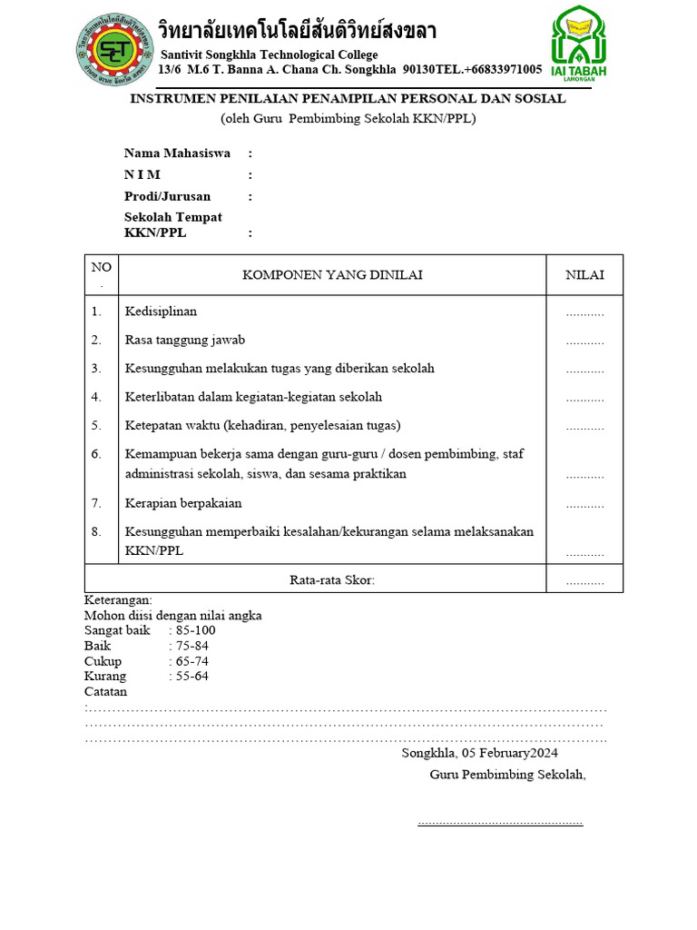 Edit - INSTRUMEN PENILAIAN PENAMPILAN PERSONAL DAN SOSIAL | PDF