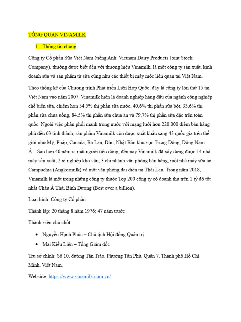 T NG Quan Vinamilk | PDF