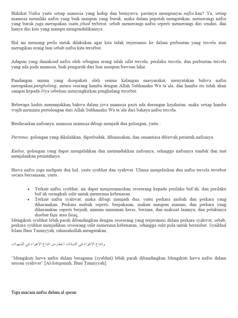 Tiga Macam Nafsu Dalam Al Quran | PDF | Agama & Spiritualitas