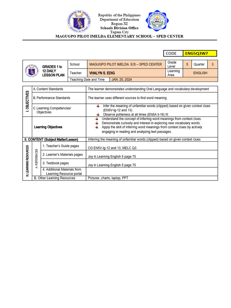 Cot Q3 English | Download Free PDF | Teachers | Learning