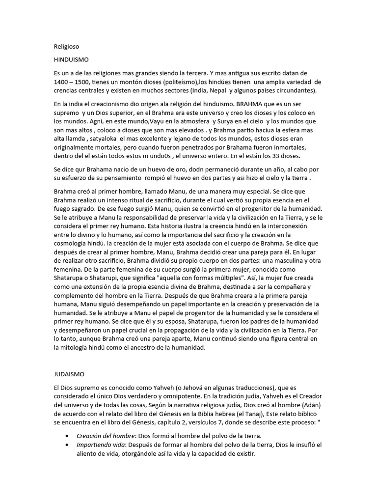 Creacion Del Hombre Del Ambito Religioso | PDF | Dios | Deidad creadora