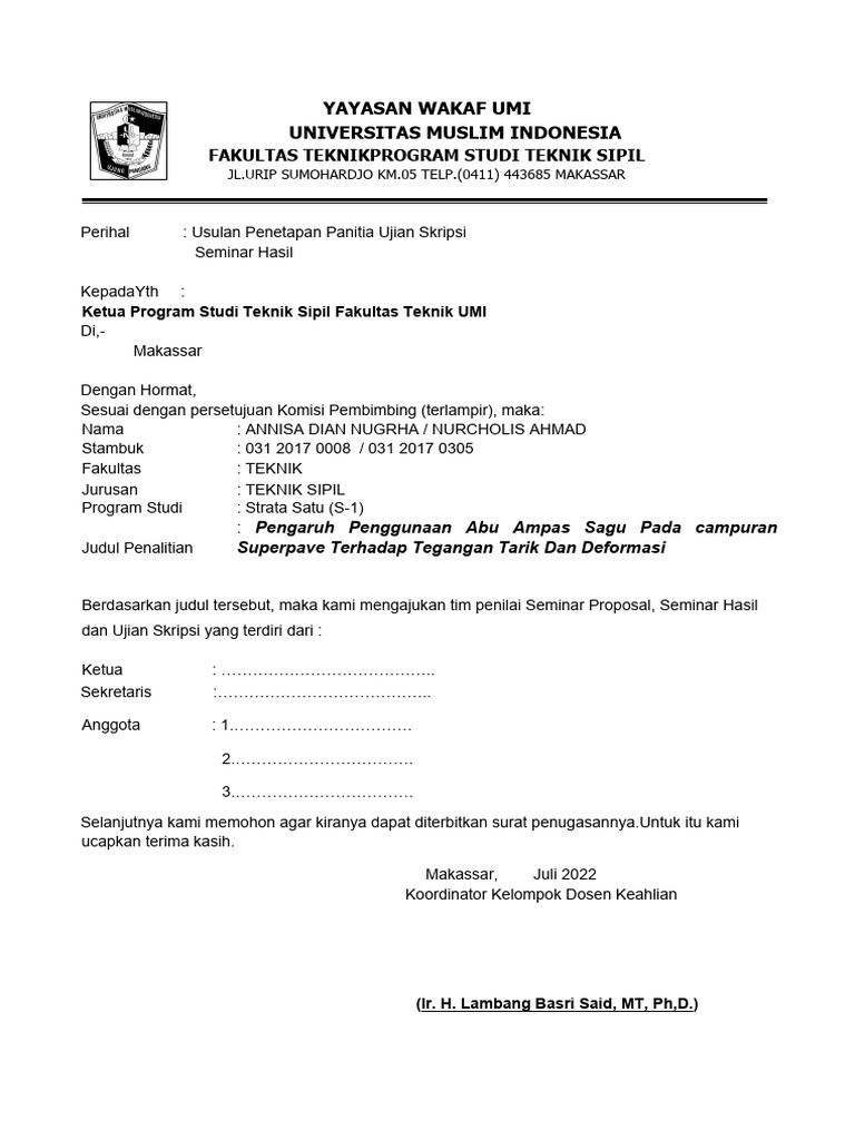 Surat Usulan Penetapan Panitia Hasil | PDF
