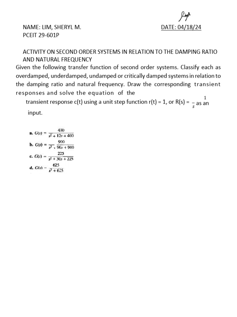 Second Order Systems: Damping & Response | PDF