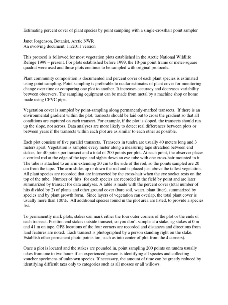 Estimating Percent Cover of Plant Species by Point Sampling 2 | PDF ...