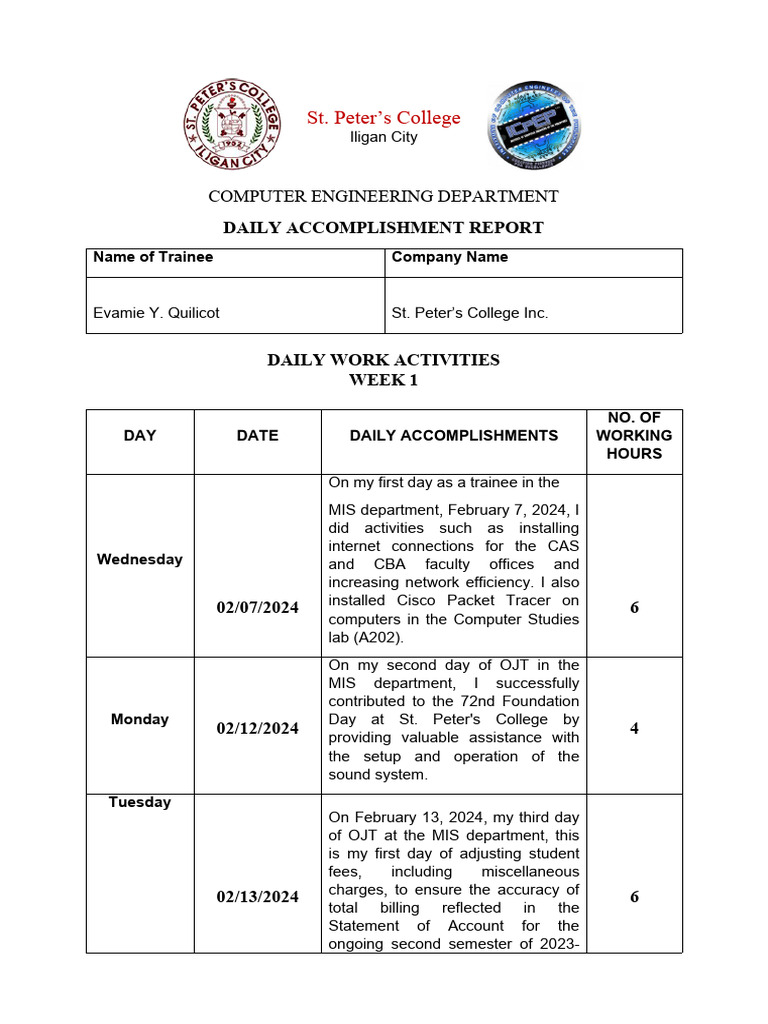Daily Accomplishment Report: OJT | PDF | Computing