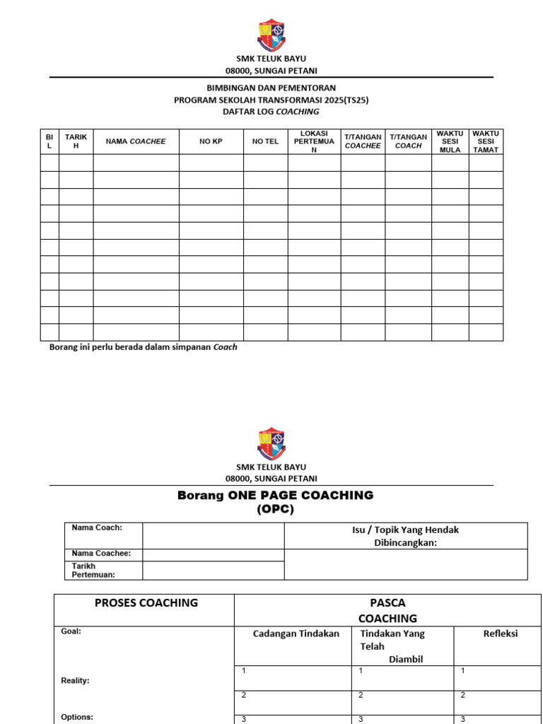 Log Coaching dan Mentoring TS25 | PDF