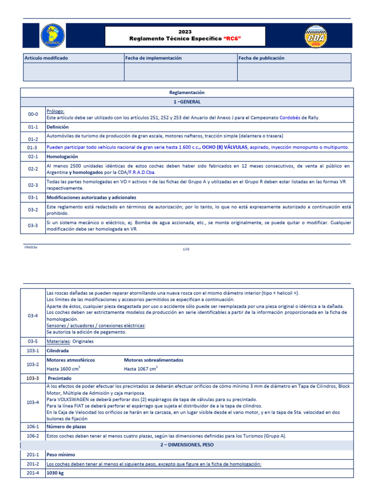 Reglamento Rally Cordobés RC6 | PDF | Bomba | Neumático
