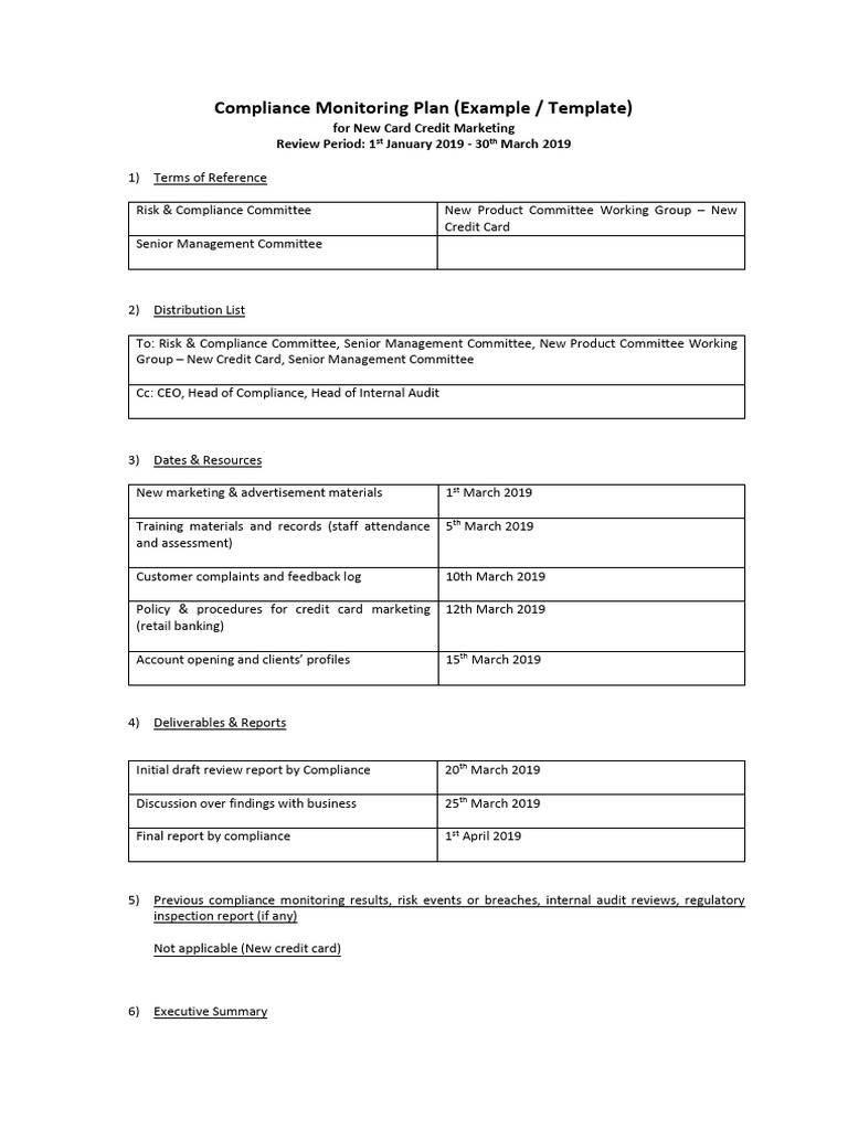 M4 Appendix 1 & Act 4 - Compliance Monitoring Plan | PDF | Credit Card | Regulatory Compliance