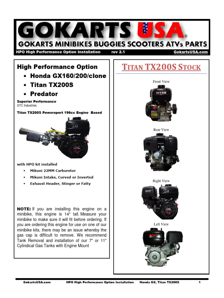 Titan TX200S HPO Installation Rev 2 | PDF | Carburetor | Throttle