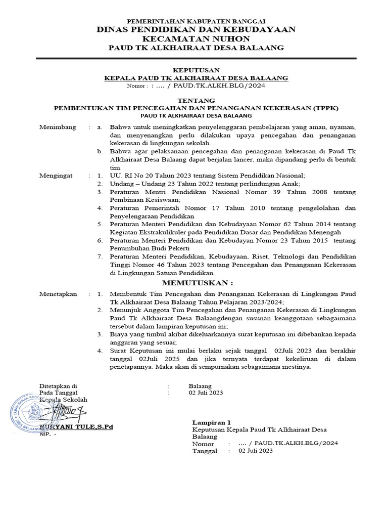 SK TPPK Paud TK Alkhairaat Balaang | PDF | Kesehatan Holistik