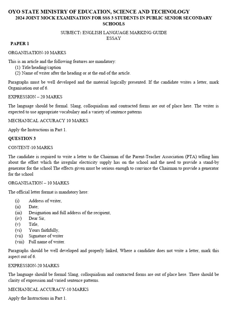 MOCK 2024 ENGLISH LANGUAGE Marking Guide | PDF | Human Communication ...