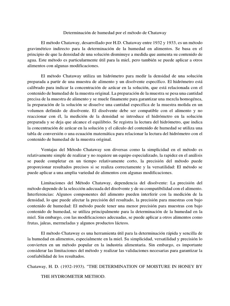 Determinación de Humedad Por El Método de Chataway | PDF ...