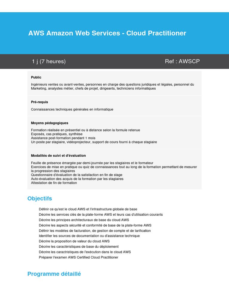 Programme AWS Amazon Web Services - Cloud Practitioner | PDF | Amazon ...