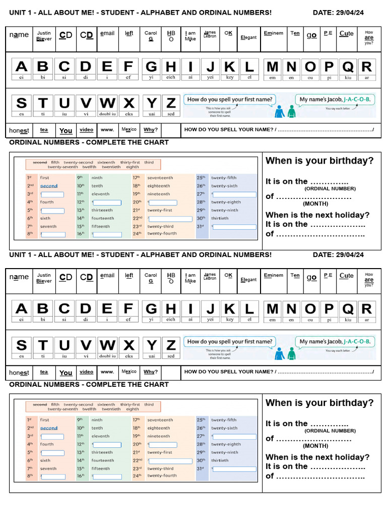 Unit 1 - All About Me! | PDF