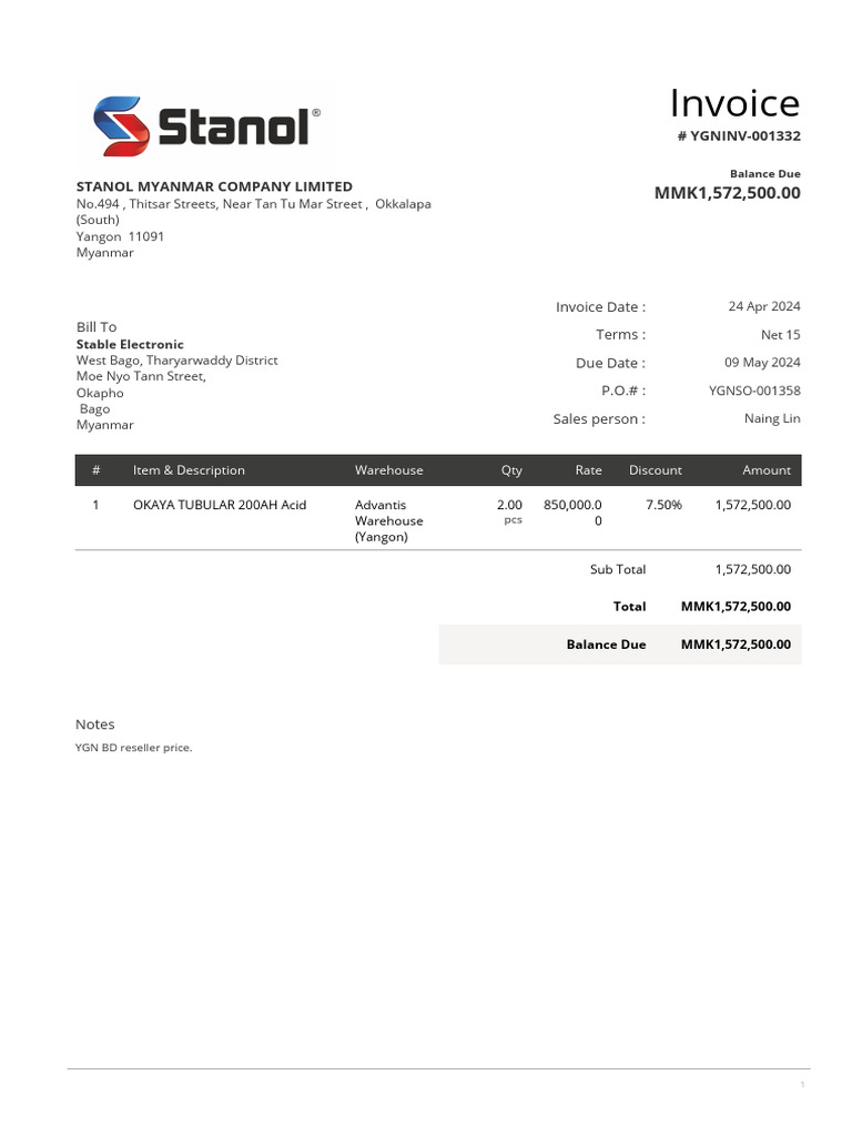 Invoice for Stable Electronic | PDF