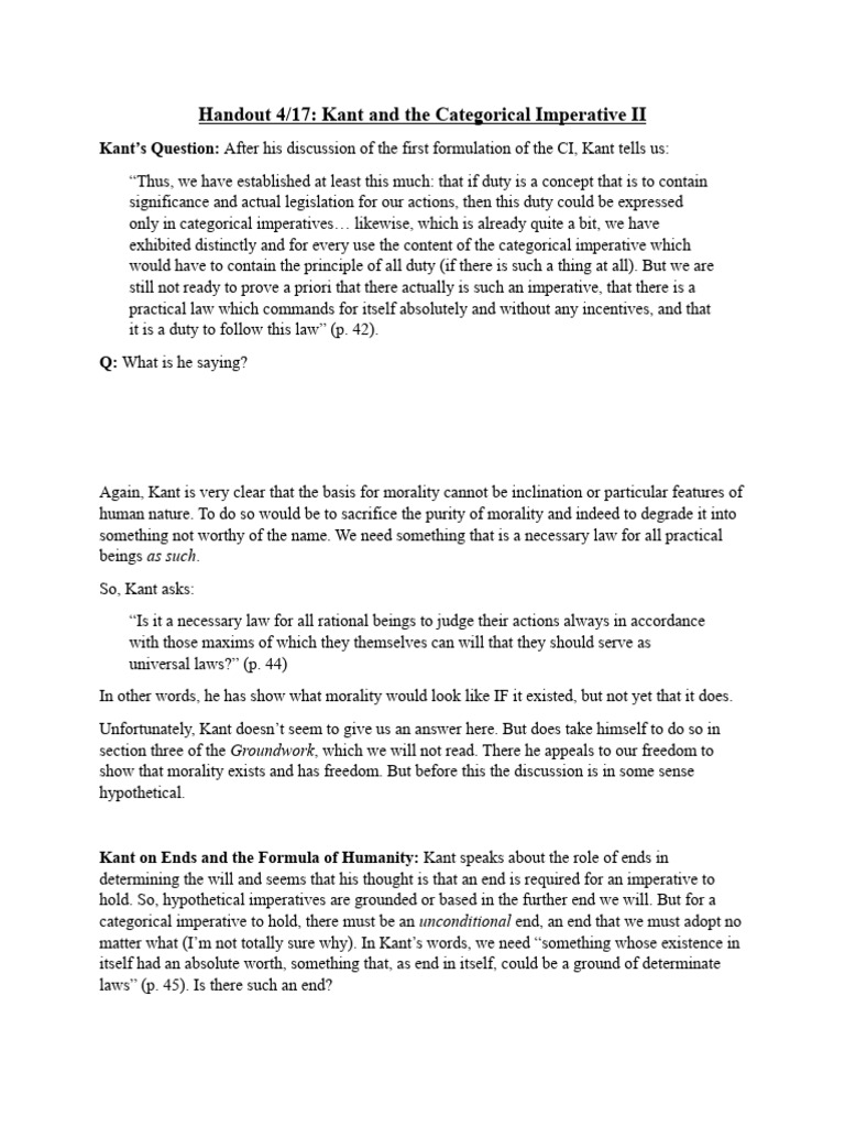 Kant Handout II | PDF | Immanuel Kant | Liberal Arts Education