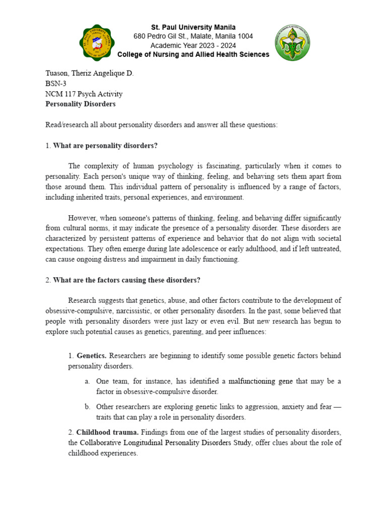 Understanding Personality Disorders | PDF | Personality Disorder | Mental Disorder