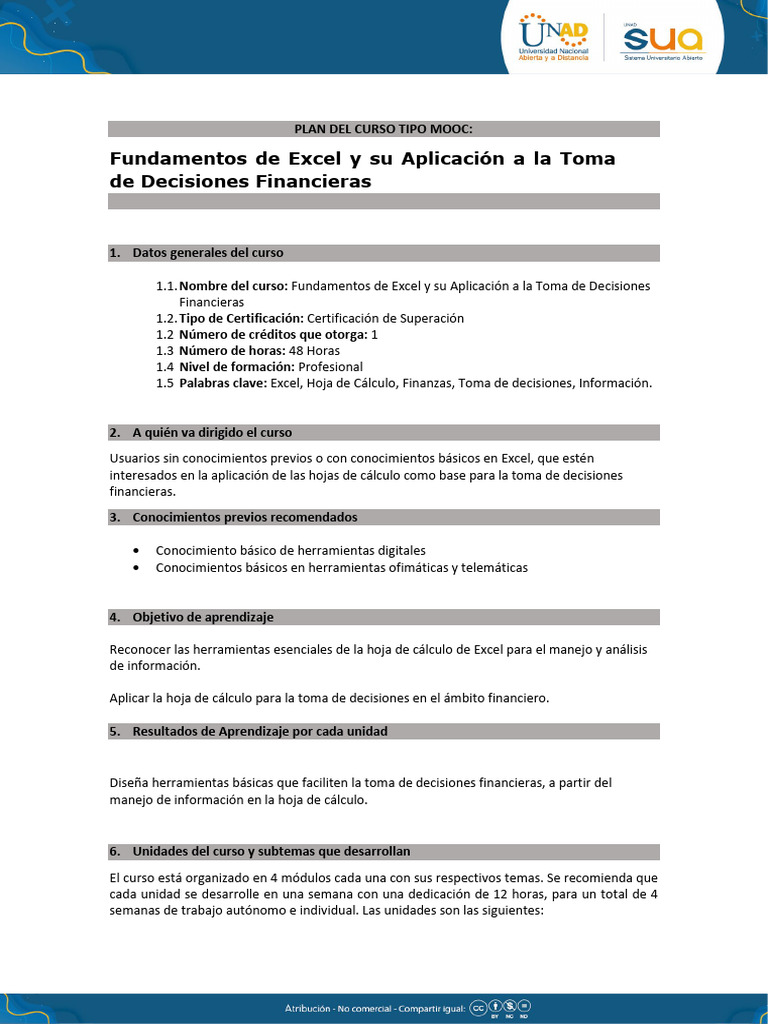 Plan de Curso - Fundamentos de Excel | Descargar gratis PDF | Microsoft Excel | Finanzas personales