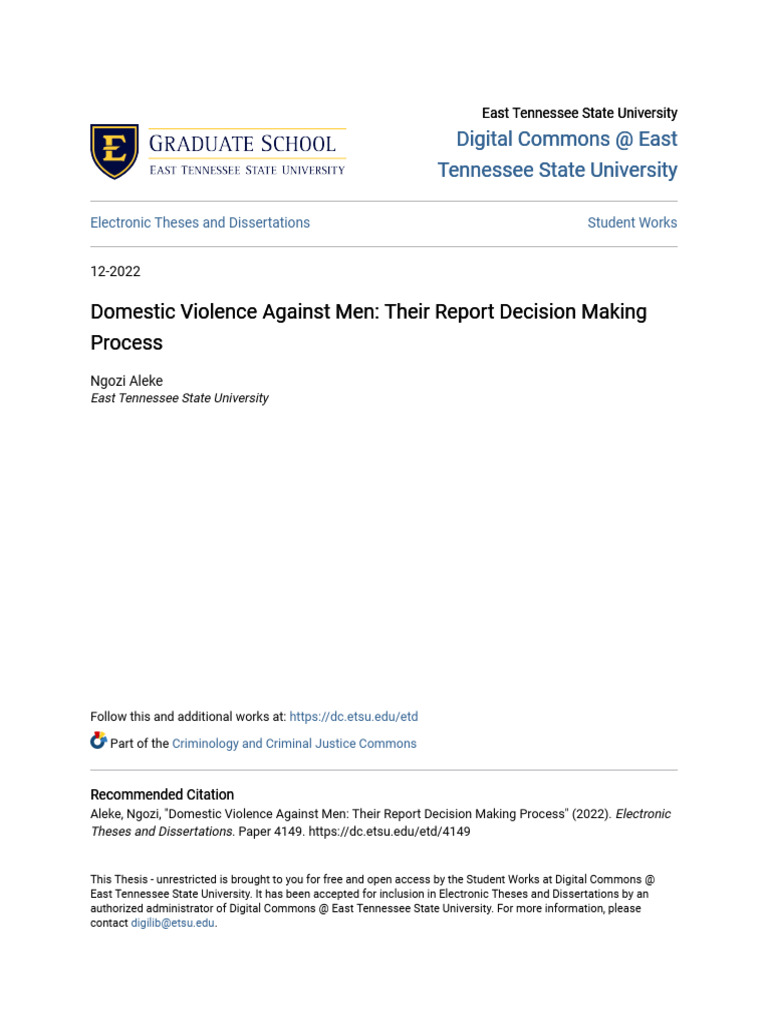 Domestic Violence Against Men - Their Report Decision Making Proce ...