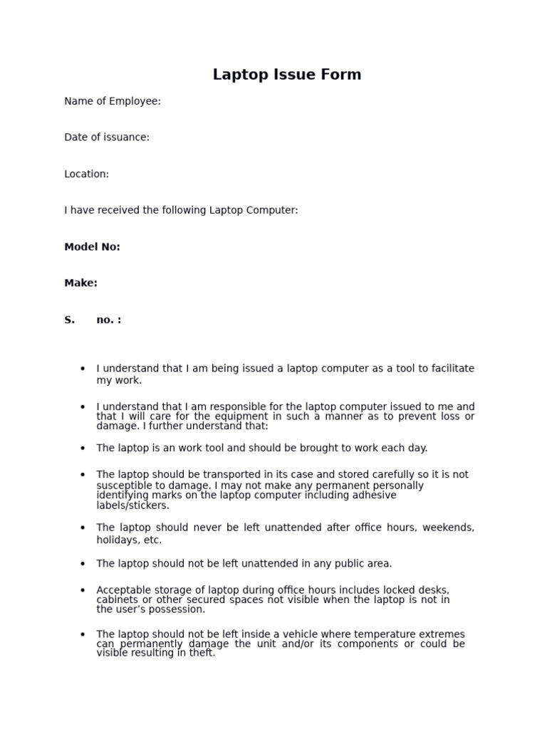 Laptop Issue Form Sample | Download Free PDF | Laptop | Information ...
