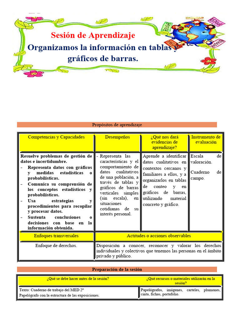 2° SESesion ORGANIZAMOS LA INFORMACIÓN EN TABLAS Y GRÁFICOS DE BARRAS ...