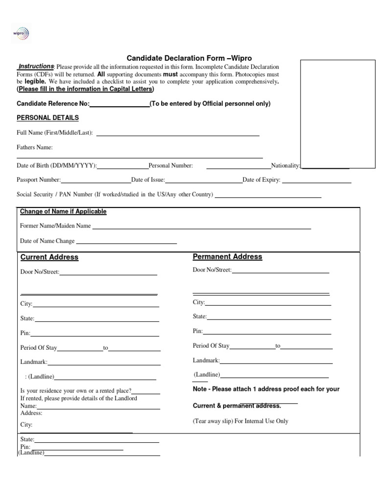 Candidate Declaration Form - Wipro | PDF