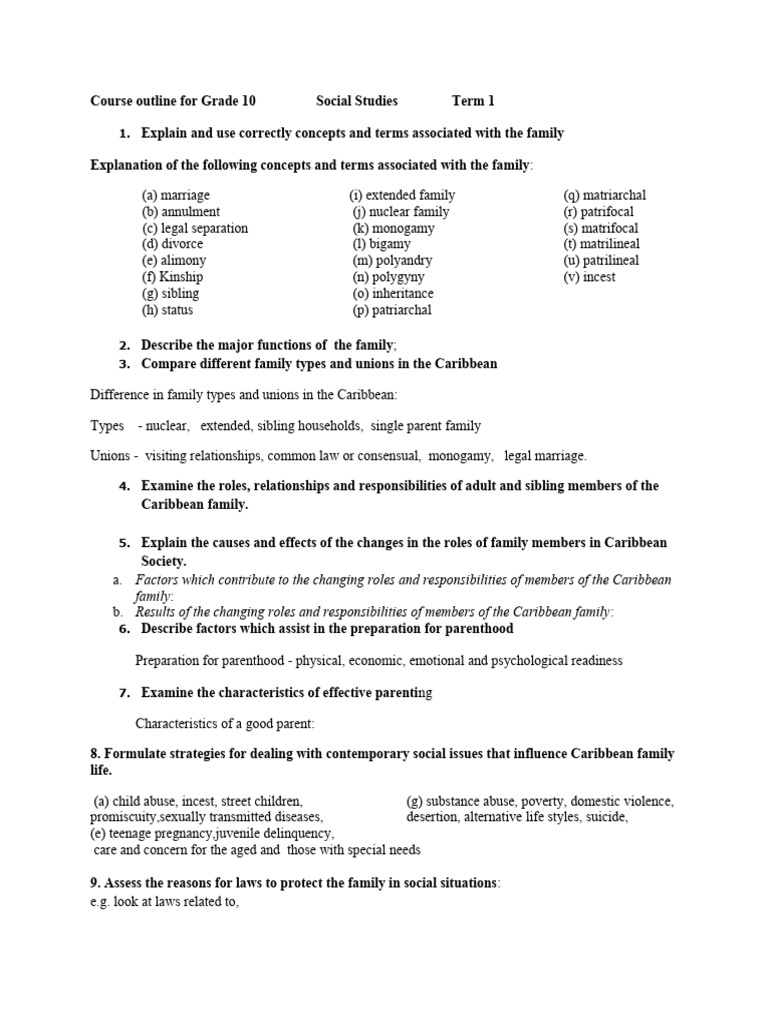 Course Outline For Grade 10 - Social Studies - Term 1 | Download Free ...