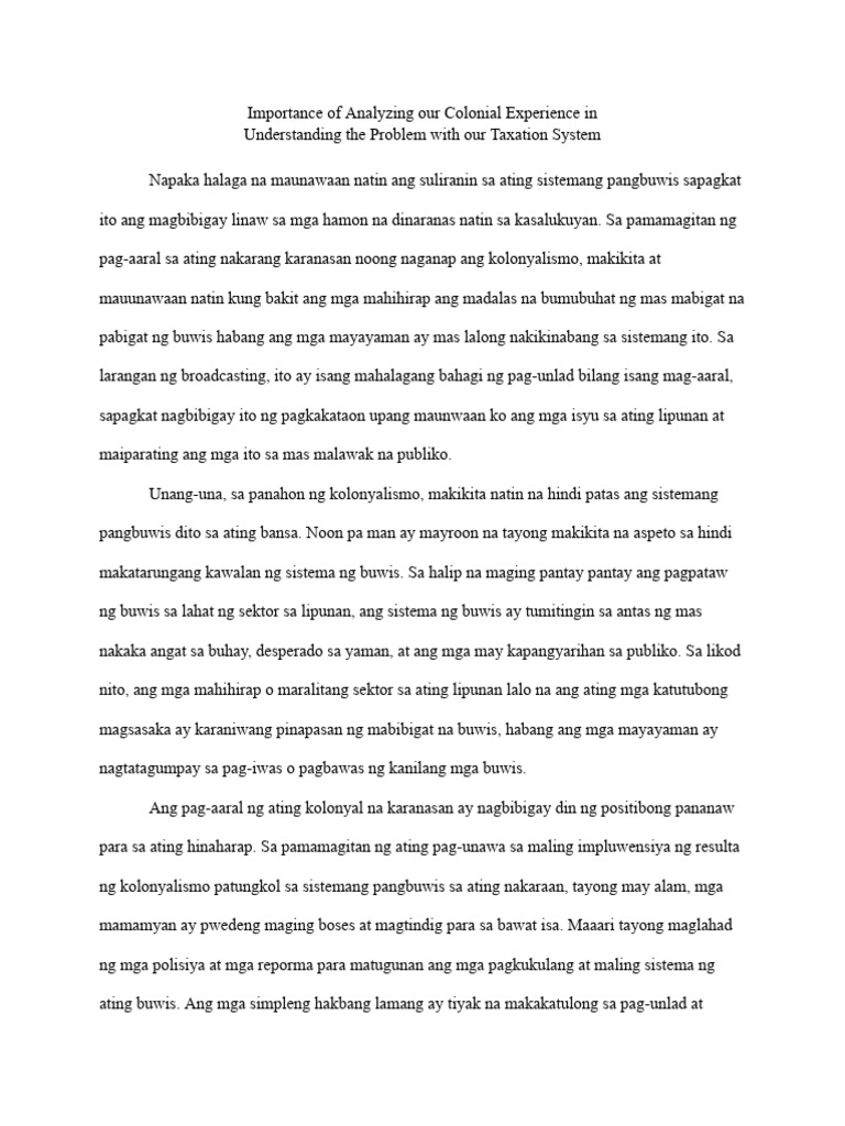 Importance of Analyzing Our Colonial Experience in Understanding The ...